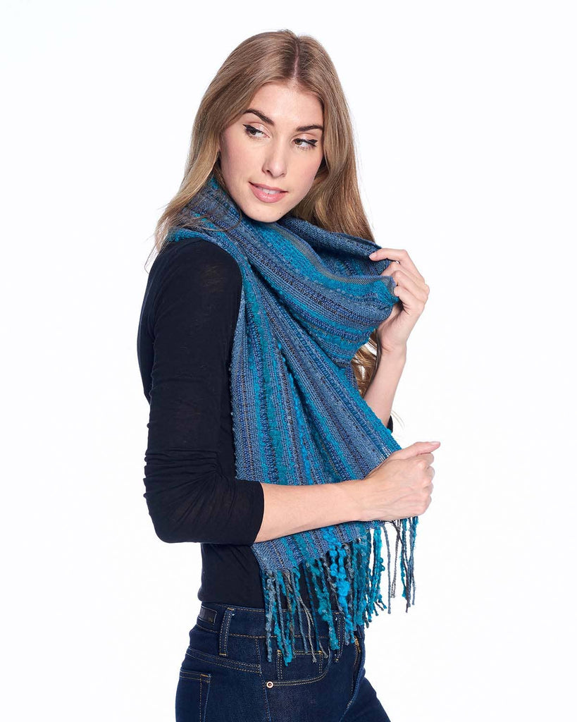 Alpaca Fringe Scarf - Boucle - Capri Blue – Lodi Alpacas Uptown